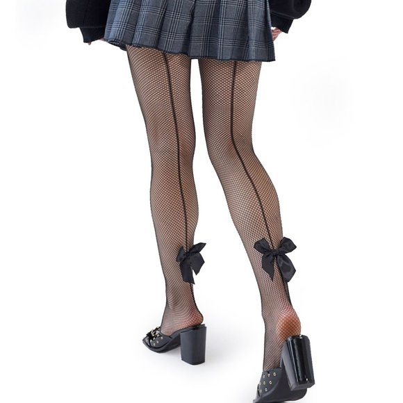 Urban Outfitters | Accessories | Uo Black Nylon Fishnet Back Seam Bow ...